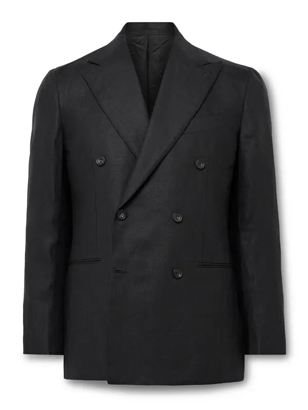 J. MUESER Waverly Slim-fit Double-breasted Linen Suit Jacket - Black