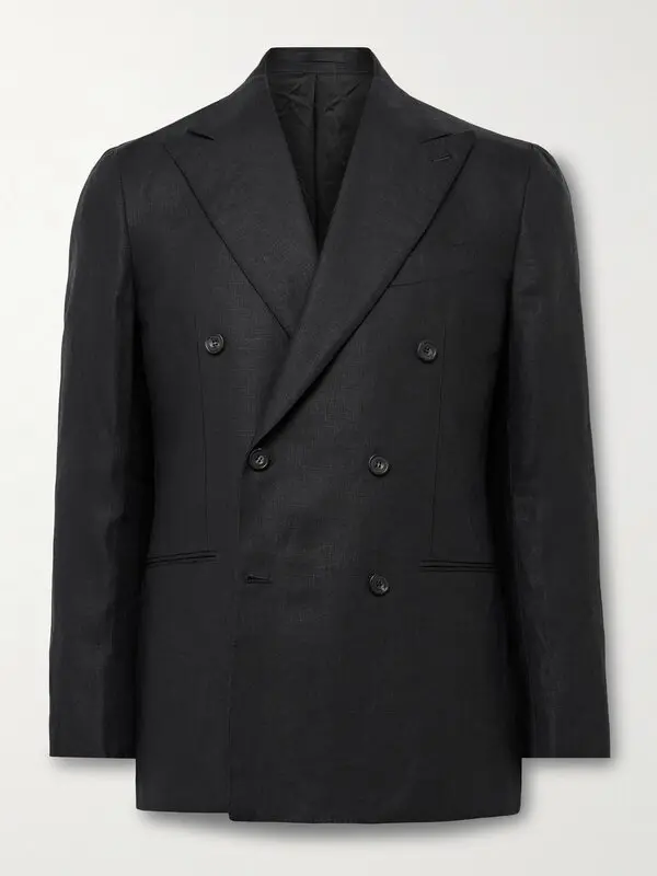 J. MUESER Waverly Slim-fit Double-breasted Linen Suit Jacket - Black