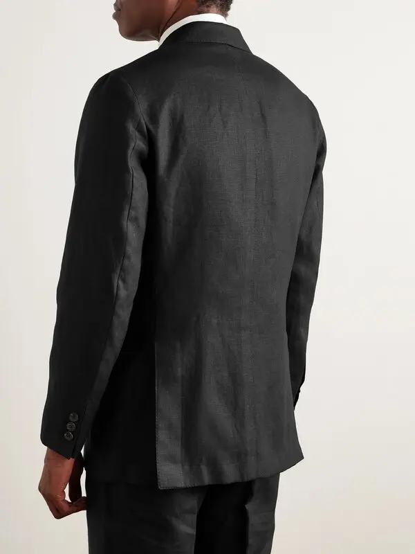 J. MUESER Waverly Slim-fit Double-breasted Linen Suit Jacket - Black