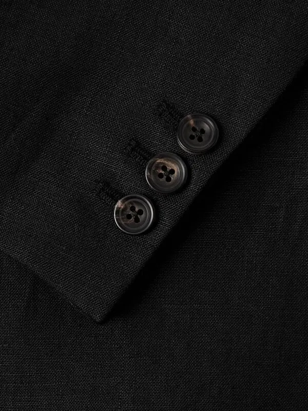 J. MUESER Waverly Slim-fit Double-breasted Linen Suit Jacket - Black