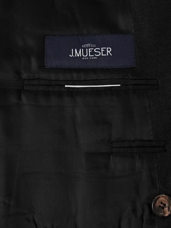 J. MUESER Waverly Slim-fit Double-breasted Linen Suit Jacket - Black
