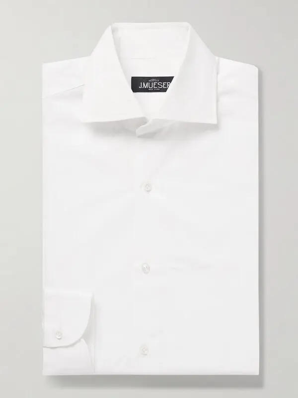 J. MUESER Slim-fit Cutaway-collar Cotton-poplin Shirt - White