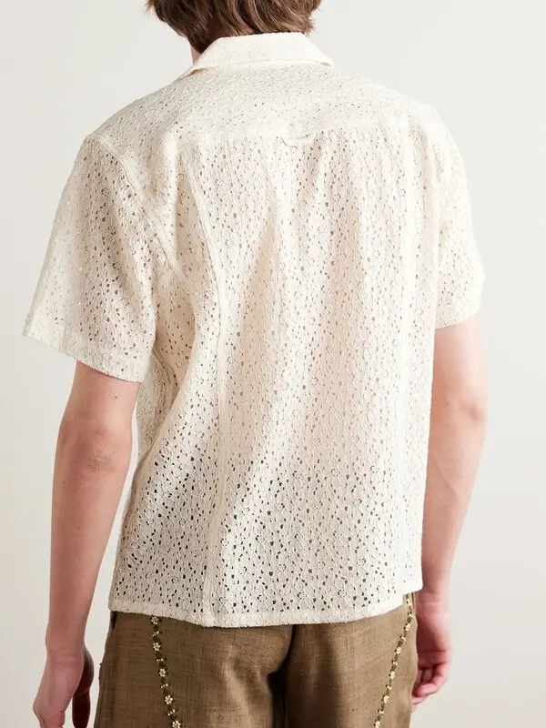 CORRIDOR Camp-collar Cotton And Nylon-blend Lace Shirt