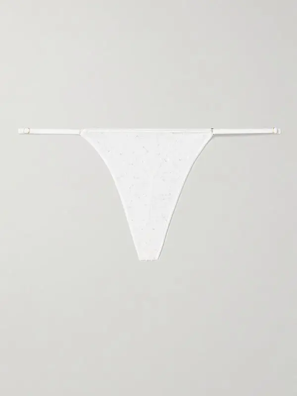 Kiki De Montparnasse Ange Sequin-embellished Embroidered Tulle Thong - Neutrals