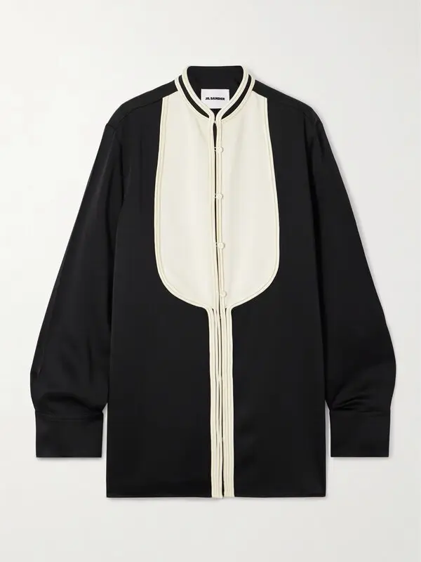 JIL SANDER Oversized Two-tone Piped Crepe Shirt