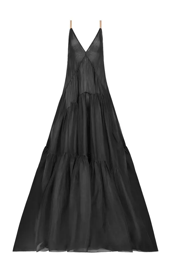 TEMILY Tiered Silk Gown - Black