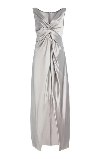 Marina Moscone Twisted Satin Midi Dress - Light Grey