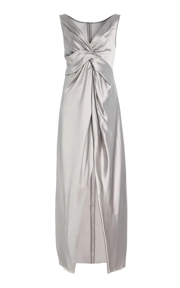 Marina Moscone Twisted Satin Midi Dress - Light Grey