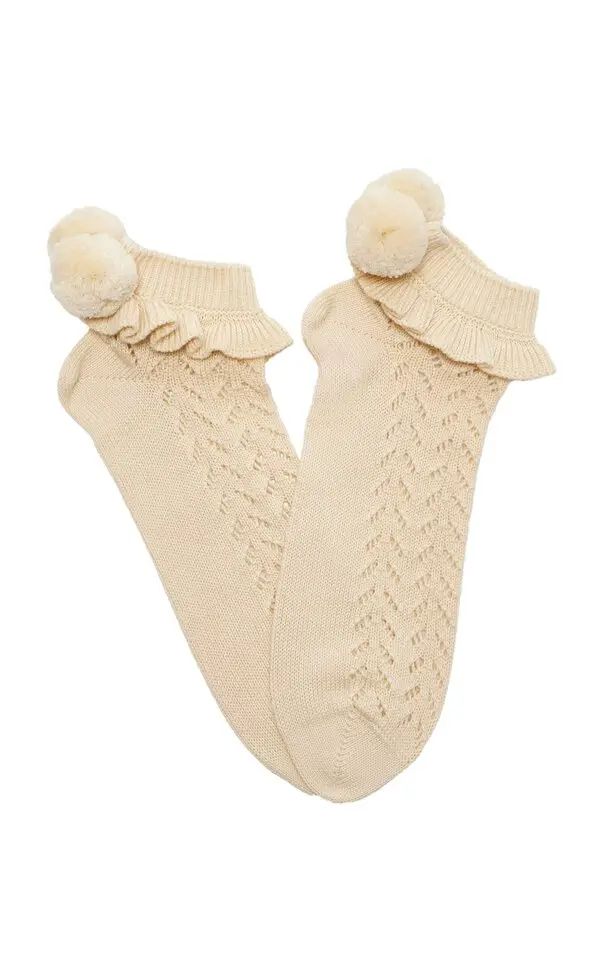 Valentino Garavani Pom-pom Ruffled Ankle Socks - White