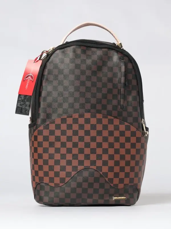 SPRAYGROUND Chequered Coated Cotton Backpack With Padded Straps - Brown