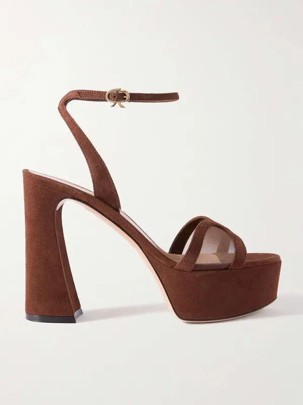 GIANVITO ROSSI 120 Mesh-paneled Suede Platform Sandals - Chocolate