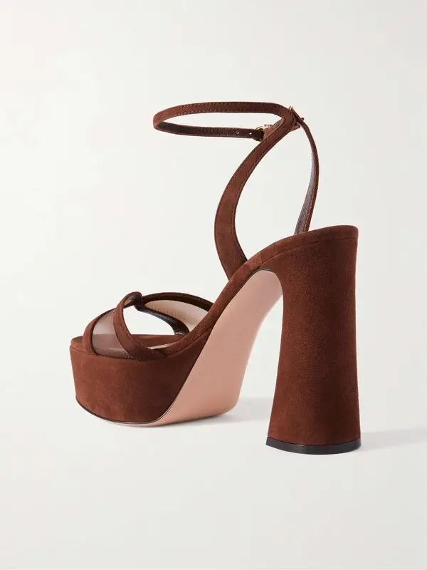 GIANVITO ROSSI 120 Mesh-paneled Suede Platform Sandals - Chocolate