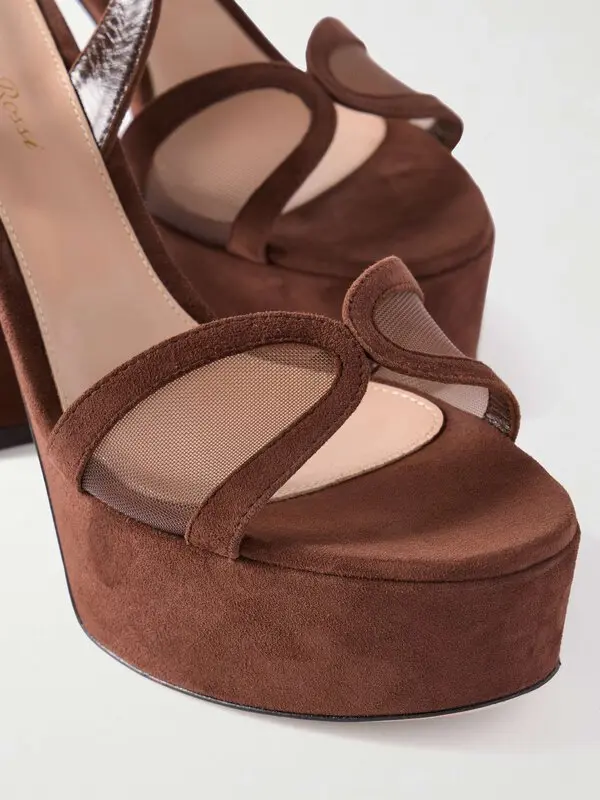 GIANVITO ROSSI 120 Mesh-paneled Suede Platform Sandals - Chocolate