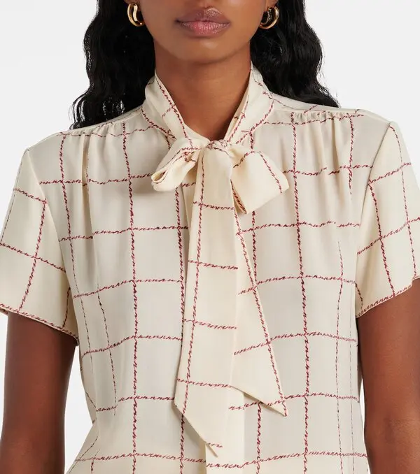 Loro Piana Febe Checked Silk Blouse - Neutrals