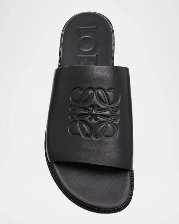 Loewe Flex Anagram Soft Calfskin Slide Sandals - Black
