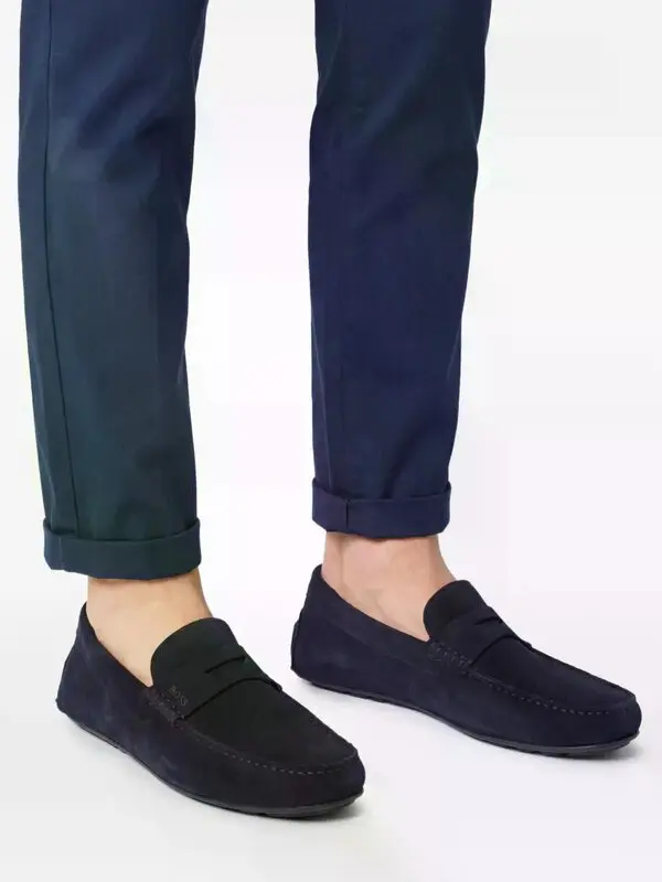 BOSS Suede Moccasins With Penny Trim - Blue