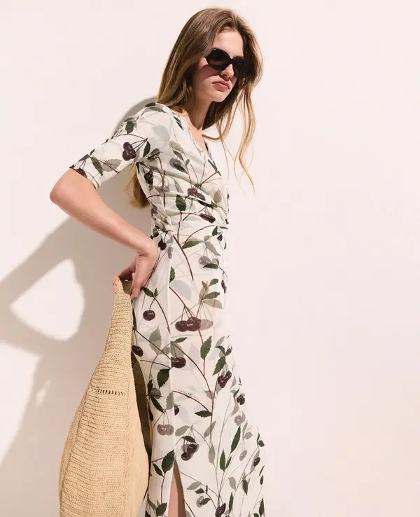 Stella McCartney Cherry Print Mesh Midi Dress - Cream
