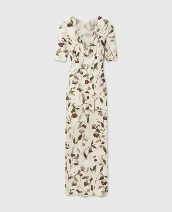 Stella McCartney Cherry Print Mesh Midi Dress - Cream