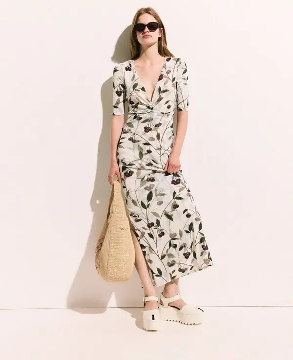 Stella McCartney Cherry Print Mesh Midi Dress - Cream