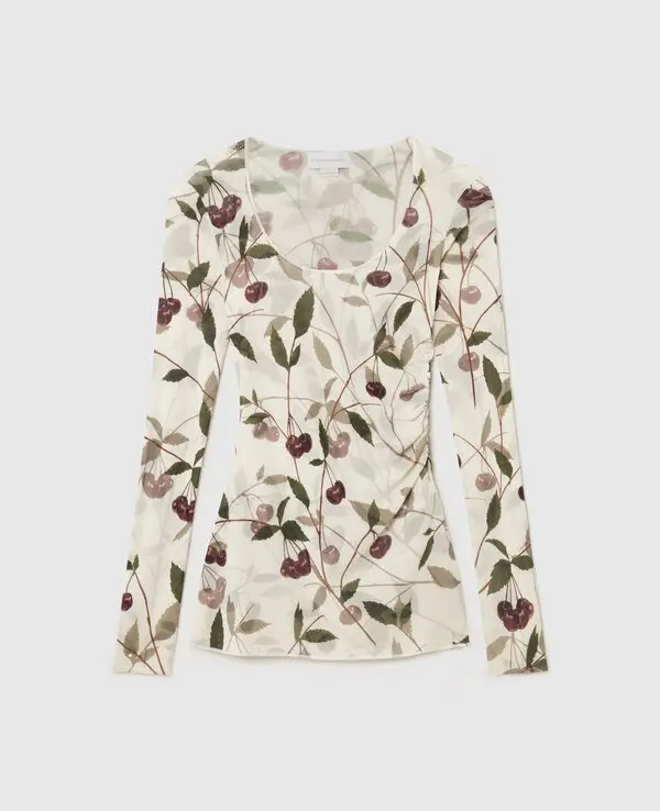 Stella McCartney Cherry Print Mesh Top - Cream