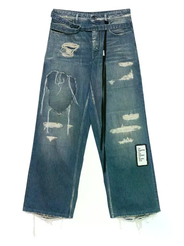 パンツ ann demeulemeester 25ss ripped jeans Ann Demeulemeester Distressed Jeans - Blue | Editorialist