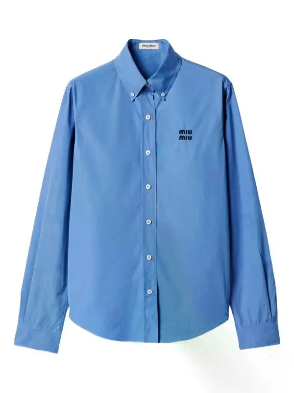 Miu Miu Embroidered Logo Cotton Button-up Shirt