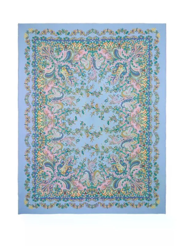Etro Floral-print Wool Throw Blanket - Blue