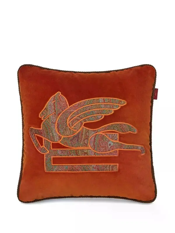 Etro Logo-embroidered Cushion - Orange