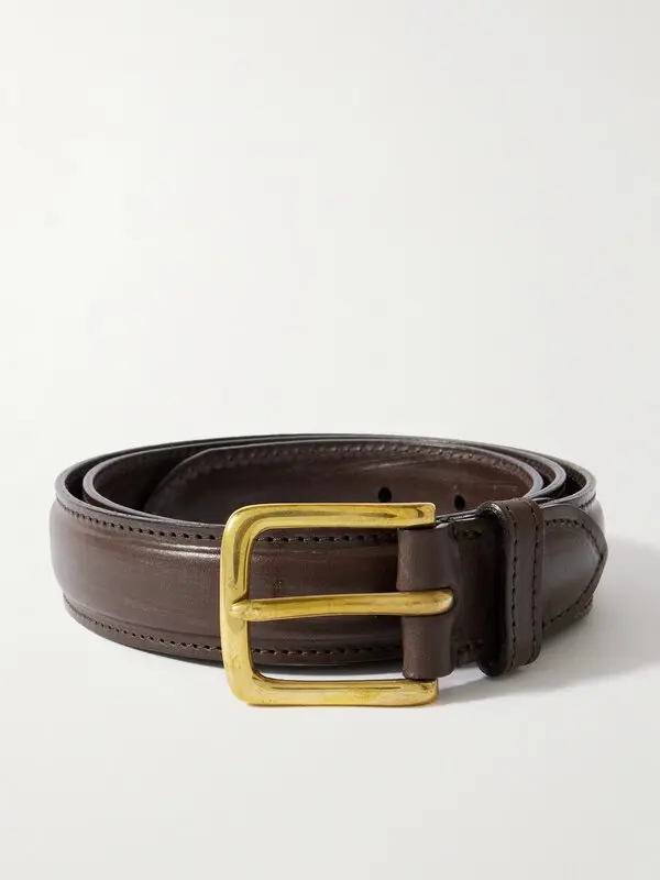 DRAKE'S 3cm Leather Belt - Brown