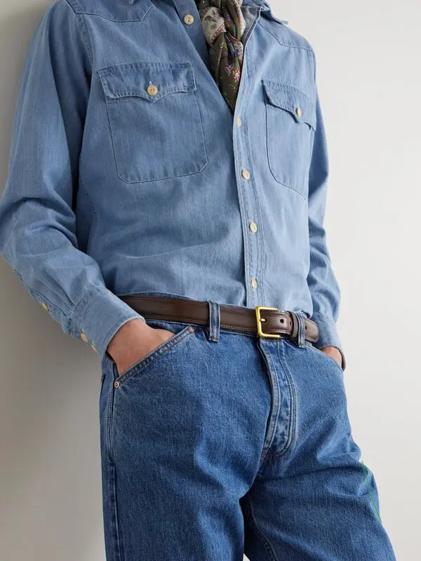 DRAKE'S 3cm Leather Belt