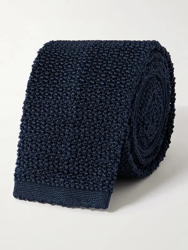 J. MUESER 6.5cm Knitted Silk Neck Tie - Blue