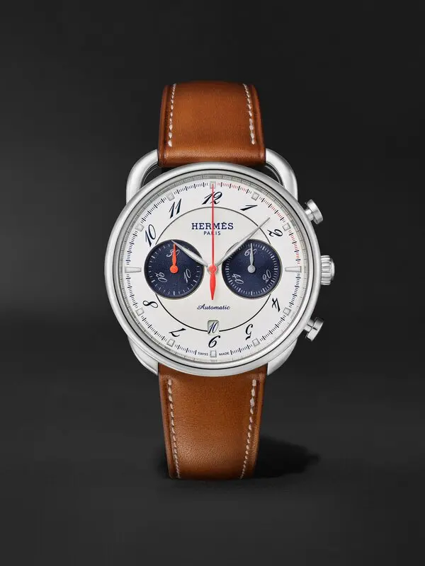 Hermès Arceau Automatic Chronograph 42mm Stainless Steel And Leather Strap Watch - White