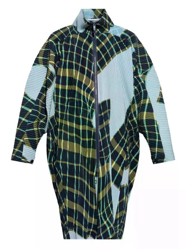 Issey Miyake Windswept Plaid Coat - Blue