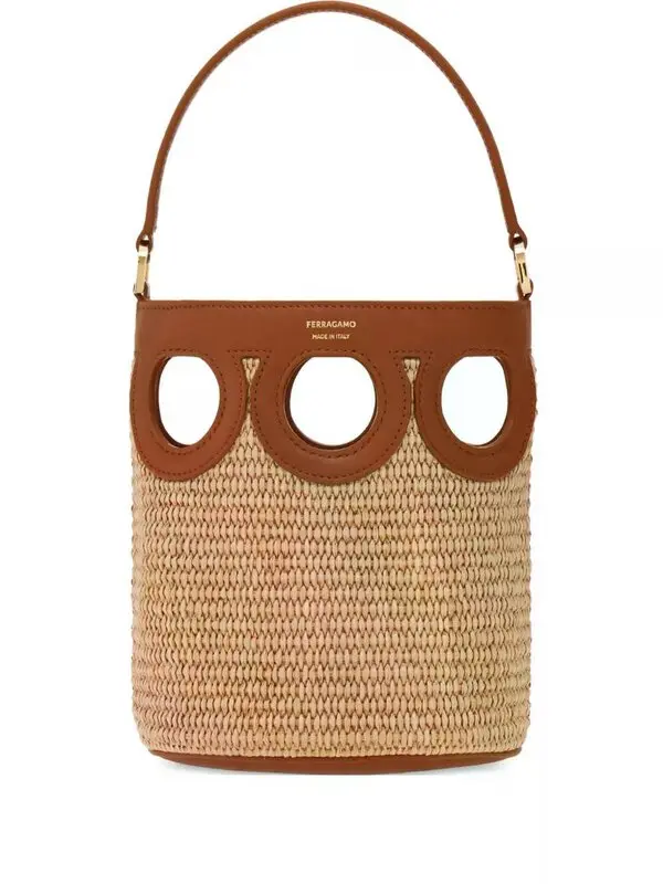 FERRAGAMO Xs Gancini Cut-out Bucket Bag - Neutrals