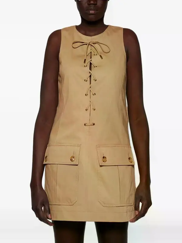 Chlo Mini Lace-Up Dress - Neutrals | Editorialist