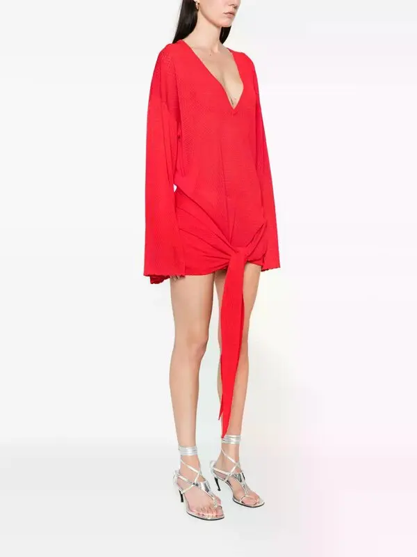 Attico V-neck Knotted Mini Dress - Red