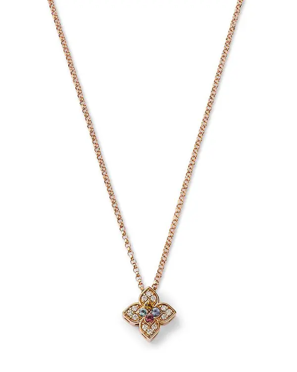 Roberto Coin 18k Venetian Princess Carnival Multi Gemstone & Diamond Flower Pendant Necklace - Rose Gold