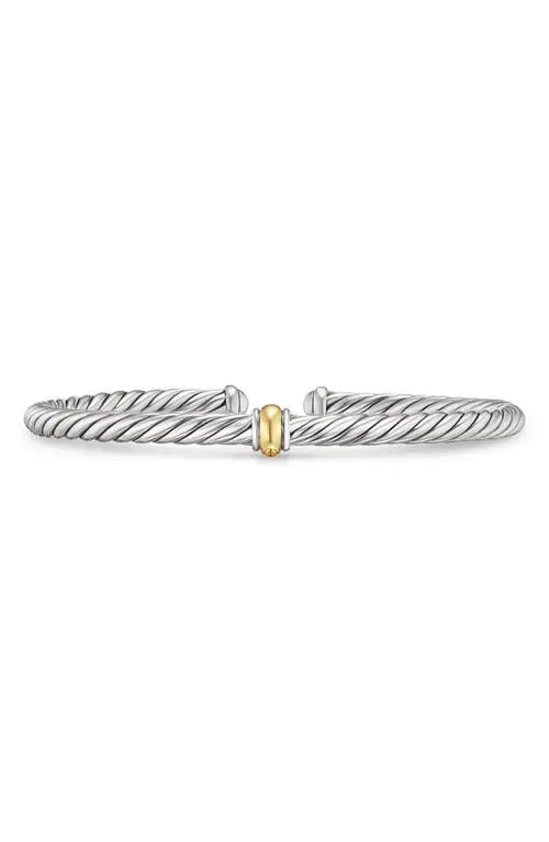 David Yurman Cable Flex Station Bangle In Sterling Silver And 14k Yellow Gold - Silver/ Gold