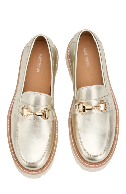 MARC NOLAN Leather Bit Loafers - Champagne Silver