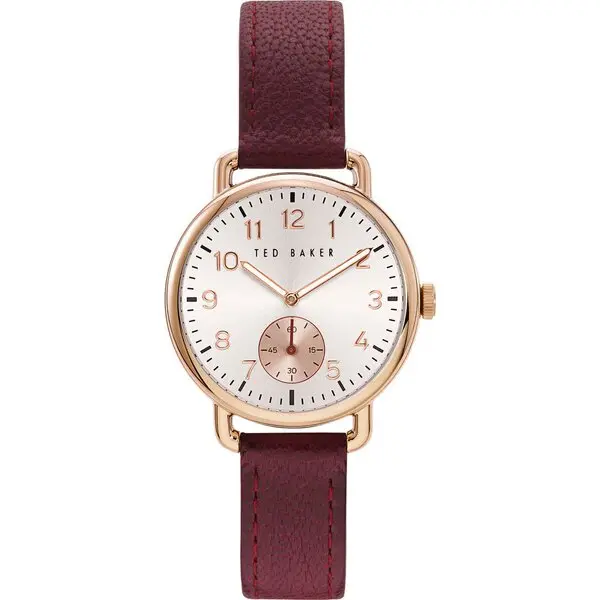 Ted Baker London Leather Strap Watch With Second Subdial - Bordeaux/silver/gold