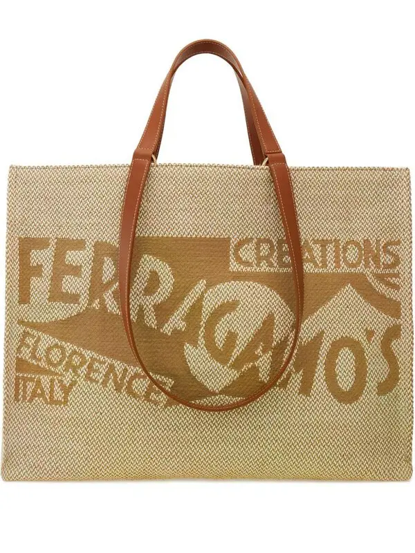 FERRAGAMO Logo-embroidered Tote Bag - Neutrals