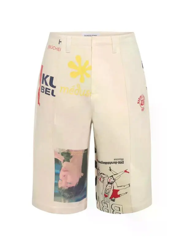 MARINE SERRE Graphic Print Cotton Shorts - White