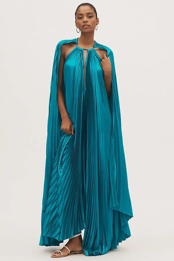 L'Idee Boheme Halter Column Maxi Dress With Cape In Jewel - 30% Off |  Editorialist
