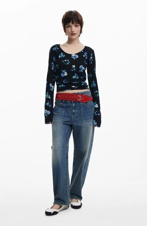 Desigual Printed Ribbed Top