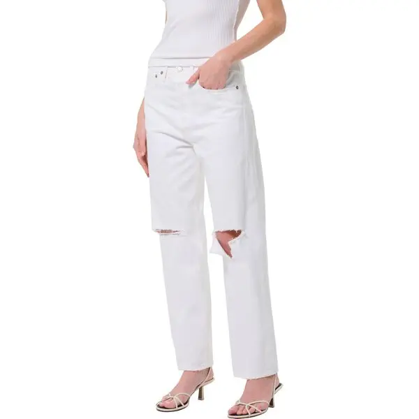 AGOLDE 90s Ripped Mid-rise Relaxed Straight Leg Jeans - Cloudburst