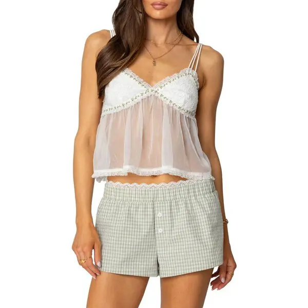 EDIKTED Lace Accent Sheer Camisole