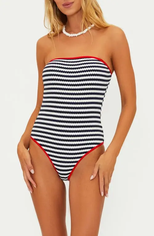 Beach Riot Striped One-piece Swimsuit With Adjustable Straps - Indigo Mid