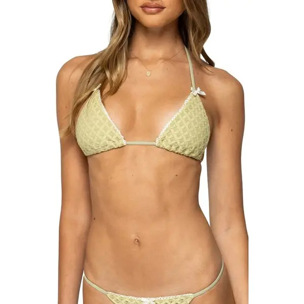 EDIKTED Textured Triangle Bikini Top - Green