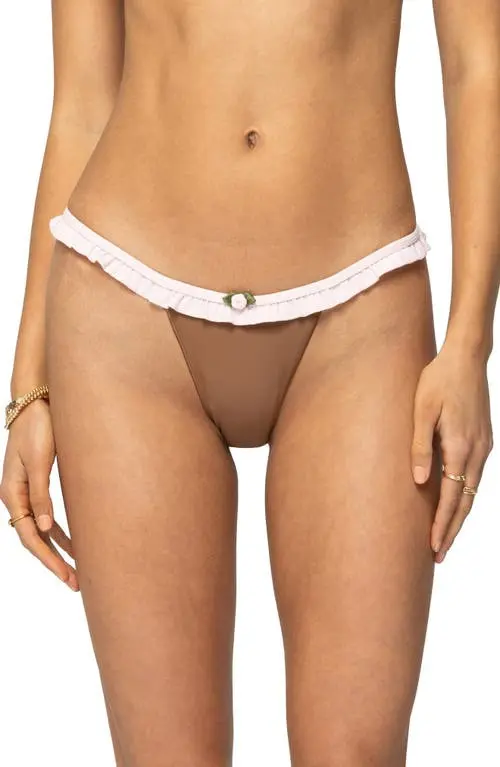 EDIKTED Ruffle Trim Bikini Bottom - Brown