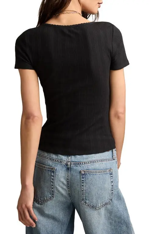 Lucky Brand Pointelle Square Neck Top - Jet Black
